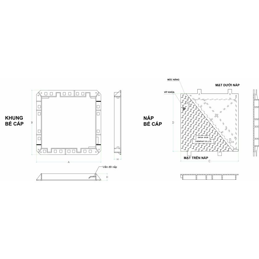 Nắp Bể Cáp 2 Cánh B125-D400 Sử Dụng Vật Liệu Gang Cầu